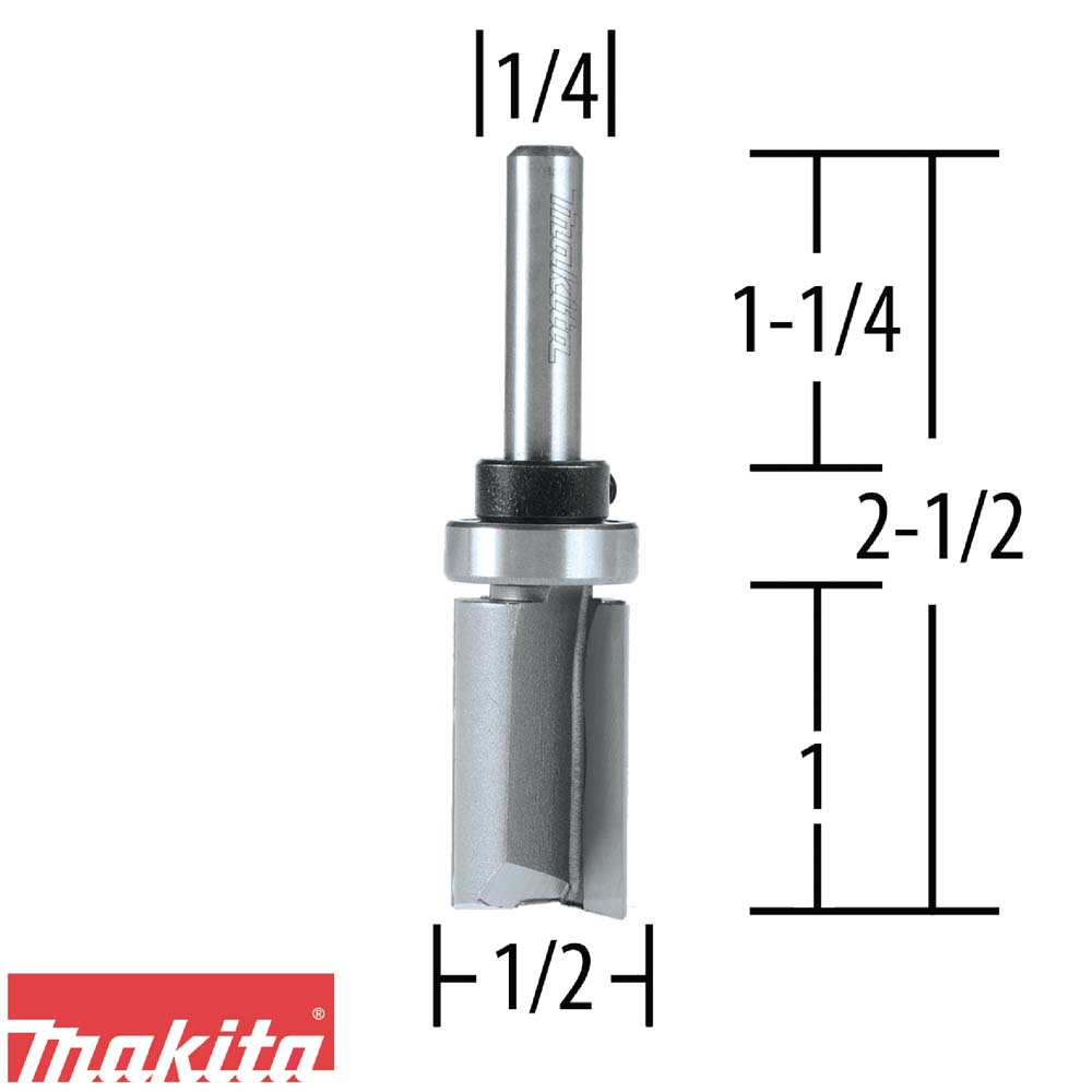 Fresa recta con cojinete superior (2 filos) raiz 1/4" - 1/2" x 1" | Lewonski